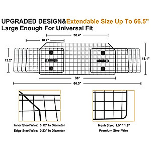 NOAMOO 38-66.5 Inches Dog Car Barrier for SUVs, Van, Vehicles, Adjustable Large Pet Barriers, Universal Fit Heavy-Duty Wire Mesh Dog Guard, Pet Divider Gate for Truck Cargo Area, Safety Car Divider