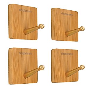 simpletome Adhesive Hooks Heavy Duty Strong Tape + Bamboo + 100% Copper Hanger