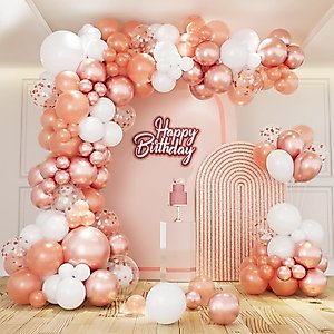 Belscebels Rose Gold Balloons Arch Kit, White and Metallic Rose Gold Balloon Garland Arch Kit for Birthday Party Decorations Baby Shower Bridal Shower Wedding Bachelorette Bride to Be Engagement