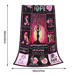 CIQYECN Breast Cancer Awareness Blanket, Pink Ribbon Awareness Faith Hope Love Gifts, Breast Cancer Survivor Gifts for Women Girls,Healing Get Well Throw Blankets,Fight Cancer Gift for Her 60"x 50"
