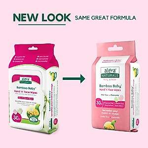 Aleva Naturals Bamboo Baby Hand and Face Wipes | Natural and Organic Ingredients | Cleans and Moisturizes | Extra Strong, and Ultra Soft - 30 count