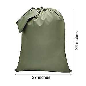Army Green Laundry Bag Backpack, 27” x 34”Sturdy Laundry Bag with Shoulder Straps Drawstring Closure Heavy Duty Foldable Laundry Backpack for College, Travel, Laundromat, Apartment,Camping
