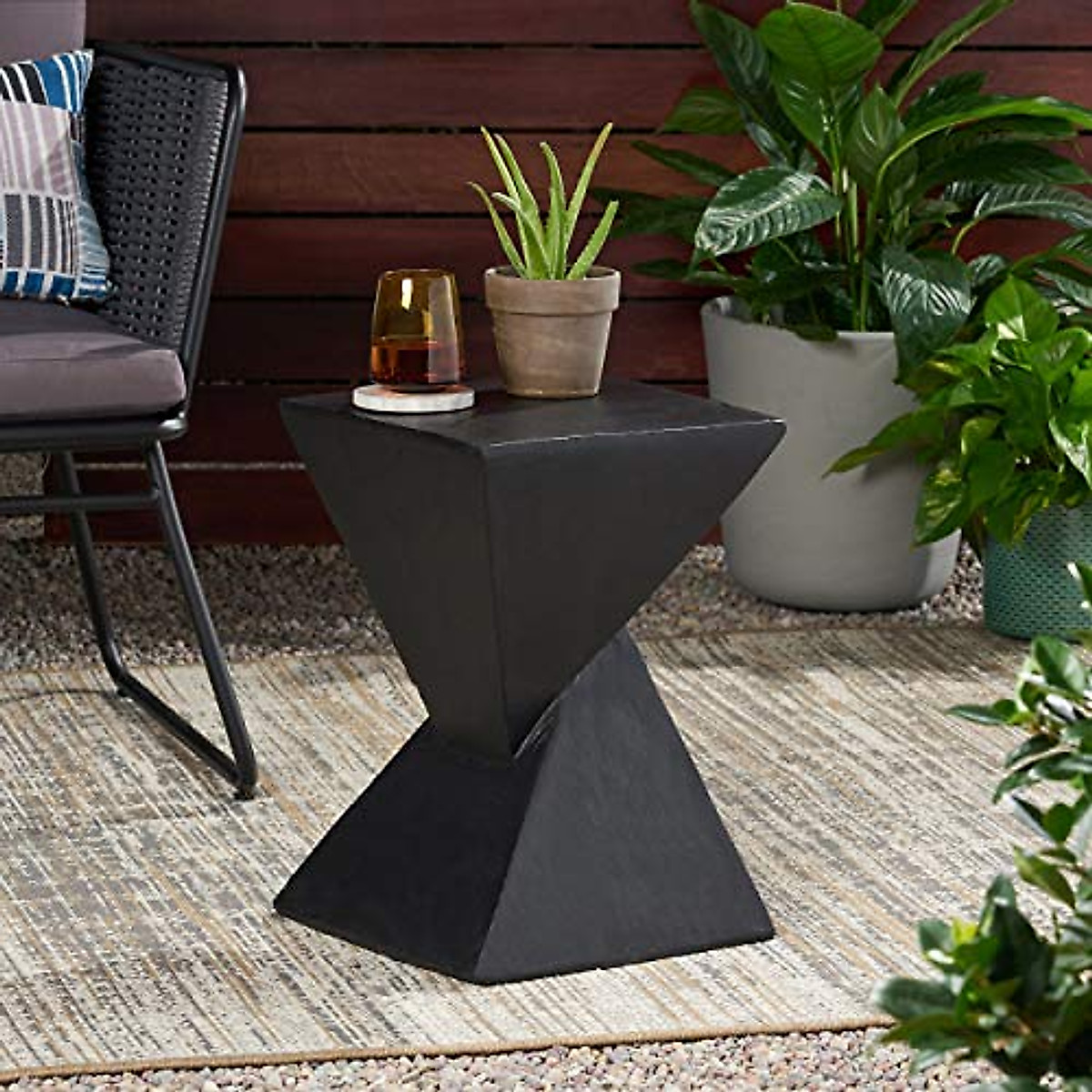 Christopher Knight Home Kajsa Outdoor Lightweight Concrete Accent Table, Black