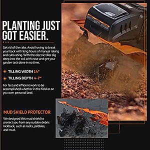 SuperHandy Electric Tiller-Cultivator, Battery powered 40V Li-on, 14" Inch Tilling Width, 4 Tine, for Weed Removal & Soil Cultivation