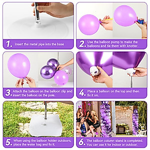 2 Sets Purple Balloon Column Stand Kit with 100 Balloons Lavender Adjustable Balloon Tower Stand with Bases for Floor Purple Confetti Balloon Column Kit for Christmas Birthday Wedding Thanksgiving