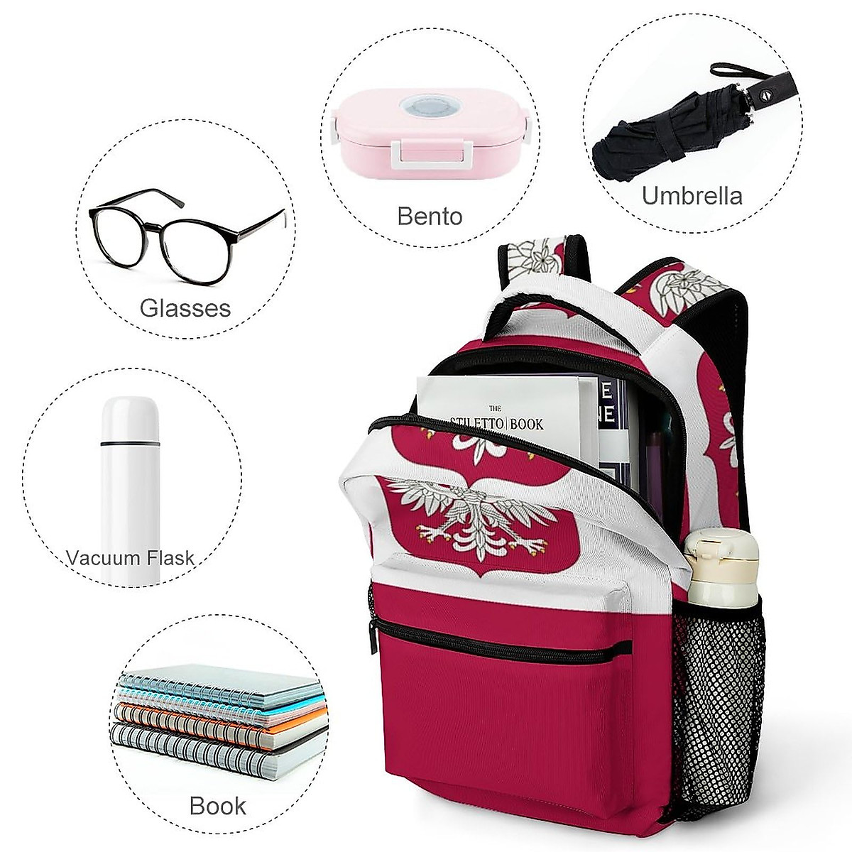 Polish Flag Eagle Travel Laptop Backpack Casual Daypack with Mesh Side Pockets for Book Shopping Work