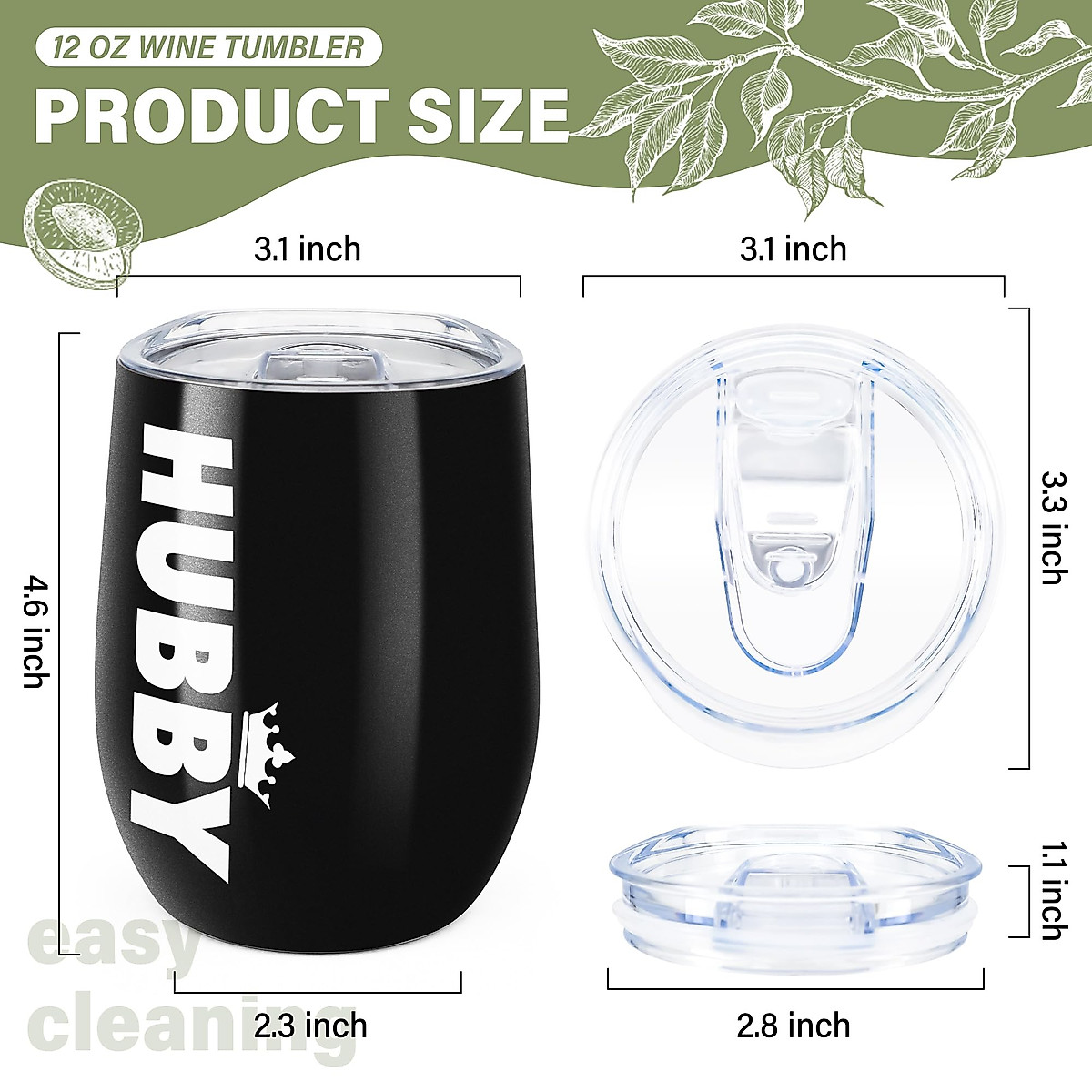 KAIRA Gift for Husband from Wife,Hubby Husband Nutrition Facts Insulated Funny Wine Tumbler,12 Oz with Lid Vacuum Stainless Steel Double Wall Coffee Travel Mug,Idea for Men(Black) (Pack of 1)