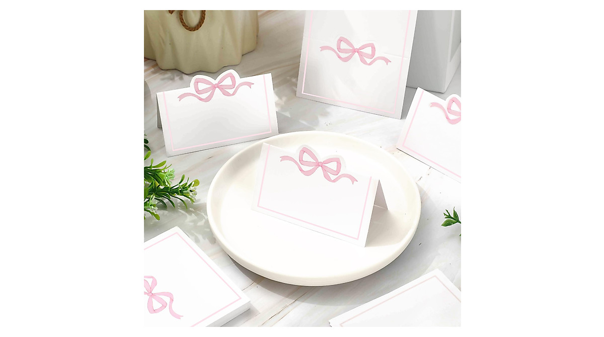 Cute Pink Bow Place Cards - 100 Pcs for Parties