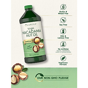 Carlyle Macadamia Nut Oil | 3 x 16 oz Bottles | Premium Cold Pressed | Food Grade | Vegetarian, Non-GMO, Gluten Free | Virgin Oil | Safe for Cooking, Great for Hair and Skin