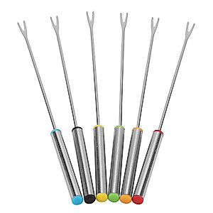 Fondue Sticks 6pcs Stainless Steel Smores Sticks with Heat Resistant Handle for Cheese Meat Chocolate Dessert Roast