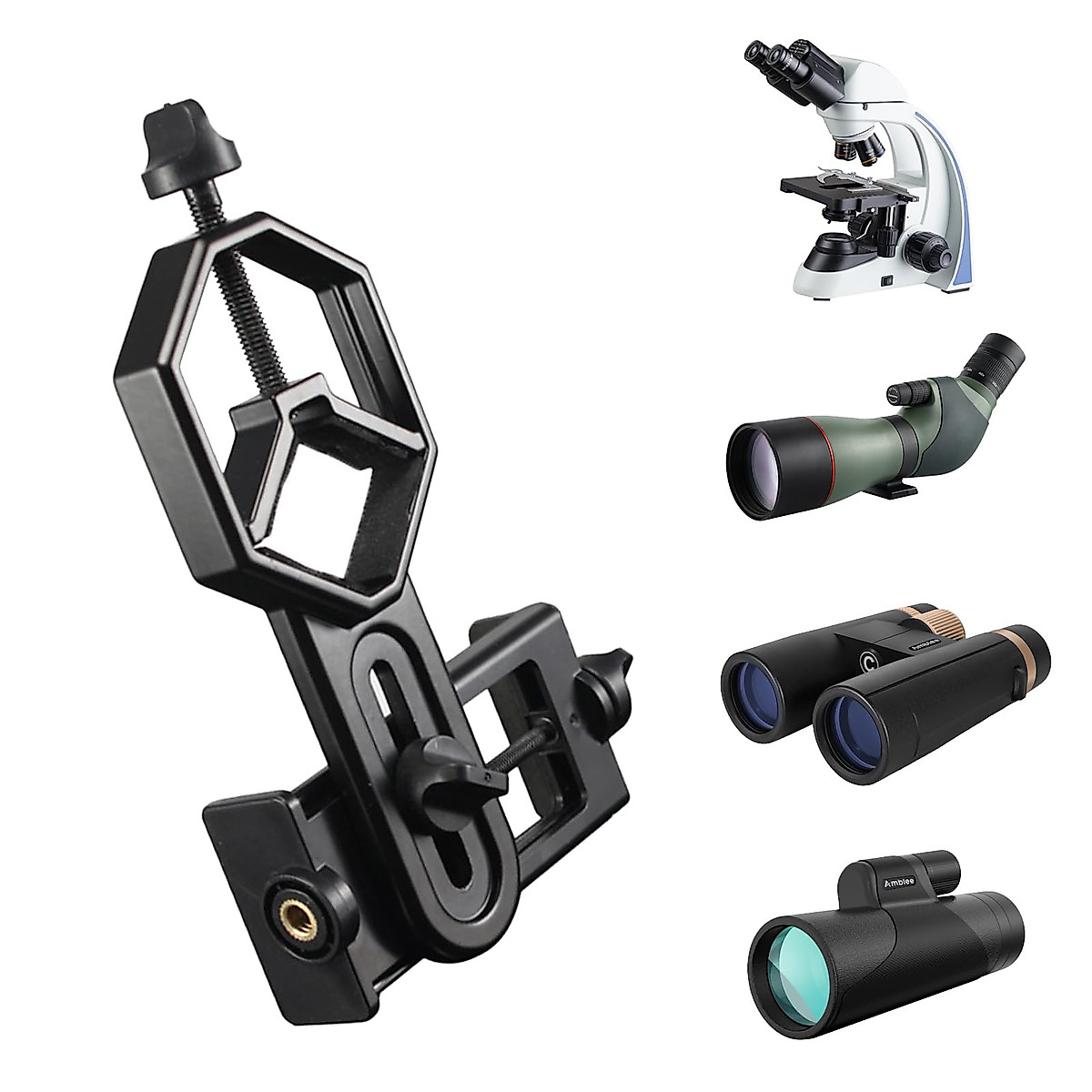 Amblee Smartphone Telescope Adapter Mount - Universal Smartphone Adapter for Telescope, Binoculars, Monoculars, Spotting Scopes, Microscope, Compatible with iPhone, Samsung, and More