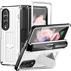 GooodiDEAR Galaxy Z Fold 3 Case, Heavy-Duty, Full Body Protection, Anti-Scratch, Slim - Foldable Trolley Case with Built-in Pen Slot, Kickstand & Screen Protector - TPU/PC, Wireless Charging, White