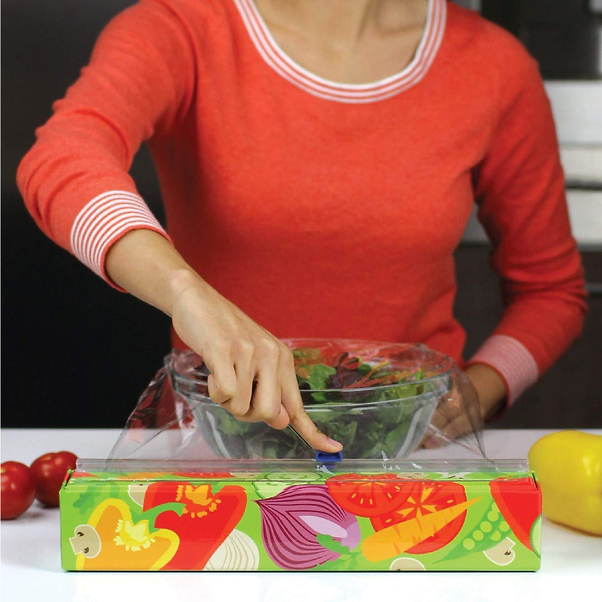 Chicwrap Veggies Refillable Plastic Wrap Dispenser with Slide Cutter and 250' of Professional BPA Free Plastic Wrap