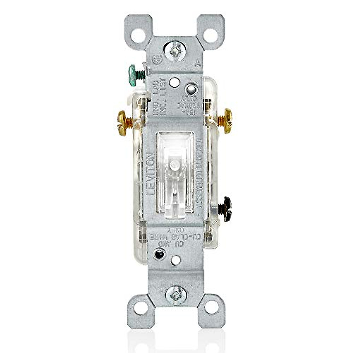 Leviton L1463-2C 15 Amp, 120 Volt, Toggle LED Illuminated 3-Way Switch, Residential Grade, Grounding, Clear