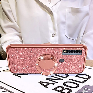 nancheng for TCL 4X 5G (T601DL) Case Cute Girls Women Glitter Rhinestone Silicone Slim Phone Case with Ring Stand & Strap Lanyard Shockproof Protection Cover for Alcatel TCL 20 A - Rose Gold