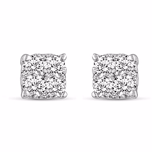 1.00Ct Cushion Natural Diamond Stud Earrings set in 925 Sterling Silver