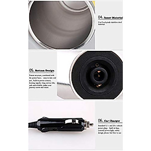 400ml Vacuum Insulated Stainless Steel Travel Mug Car Cup with charger car Boiling Mug Electric Kettle Boiling Vehicle Thermos with DC12V Heating Cup (white)