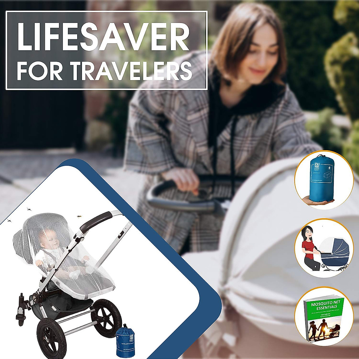 Stroller Mosquito Net for Baby - Durable, Simple Setup System - Extra Fine Holes to Protect Against Mosquitos and Wasps - no Harmful Chemicals - Perfect Fit for Stroller Net, for Car Seats & Carriers