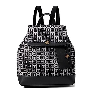 Tommy Hilfiger Gretta II Flap Backpack With Hangoff Square Monogram Jacquard Black/White One Size