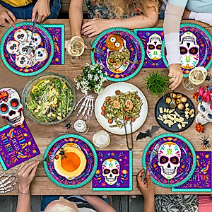 DYLIVeS Day of the Dead Plates and Napkins Party Supplies, Dia de Los Muertos Plates and Napkins Set Sugar Skull Disposable Dinnerware for Mexican Fiesta Carnival Halloween Party Decorations, Serve 50