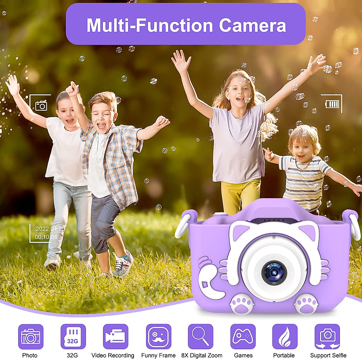 goopow Kids Selfie Camera, Christmas Birthday Gifts for Boys Age 3-9, HD Digital Video Cameras for Toddler, Portable Toy for 3 4 5 6 7 8 Year Old Boy&Girls with 32GB SD Card