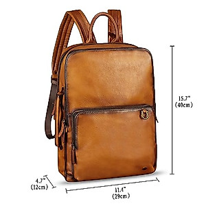 IVTG Genuine Leather Backpack for Men Vintage Handmade High Capacity Leather Rucksack Casual Daypack Vintage Knapsack (Brown)