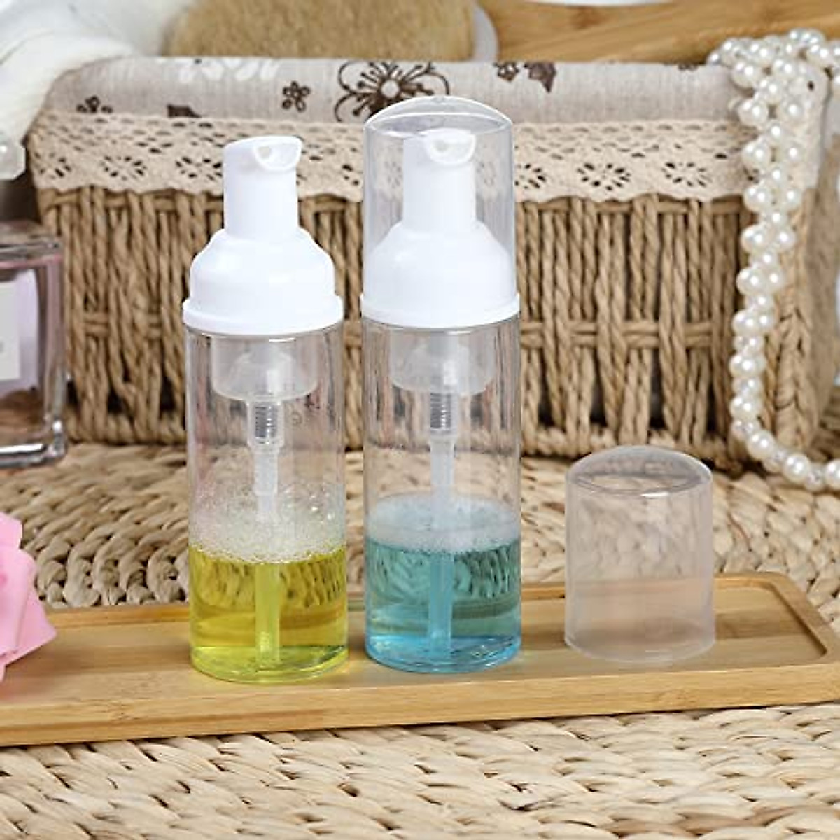 35 Pack Plastic Foam Bottles Travel Soap Dispenser Bottles with Pump Mini Liquid Foaming Soap Bottles for Refillable Hand Sanitizer Lash Cleanser Shampoo Castile Clear(2 oz)