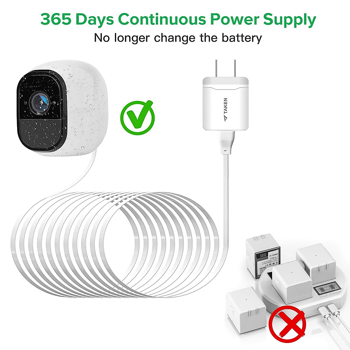 6ft Magnetic Charging Cable Compatible for Arlo Pro,Charging Cable with Adapter Compatible with Arlo Pro, Arlo Pro 2, Arlo Go,Outdoor Charging Cable Weatherproof Power Adapter & Power Cable - White