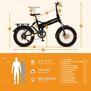 Jasion EB7 2.0 Adult Electric Bicycles, 28MPH Folding Electric Bike with 1200W Peak Motor, 55Miles Commute Ebikes for Adults 480WH Battery, Shock Absorber, Disc Brake, 20" *3.0 Tires for Beach Snow