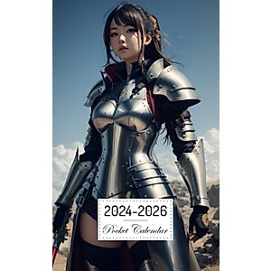 Pocket Calendar 2024-2026: Two-Year Monthly Planner for Purse , 36 Months from January 2024 to December 2026 | Female warrior illustration | Full ... | Mschiffer art | Manga | Anime | JRPG