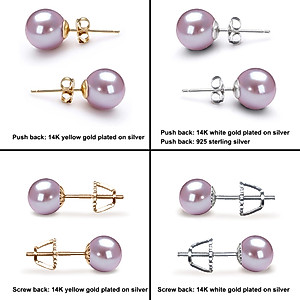 Japanese Freshwater Cultured Pearl Earrings Stud AAA Graded 6mm Lavender Stud Earrings for Women with Sterling Silver Settings and Jewelry Gift Box - Orien Jewelry