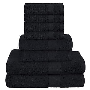 GLAMBURG Ultra Soft 8-Piece Towel Set - 100% Pure Ringspun Cotton, Contains 2 Oversized Bath Towels 27x54, 2 Hand Towels 16x28, 4 Wash Cloths 13x13 - Ideal for Everyday use, Hotel & Spa - Black