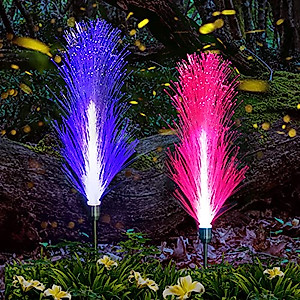 Neporal Solar Garden Lights Outdoor Decorative,7 Color Changing Fiber Optic Lights, 2 Pack Solar Lights Flowers Powered Ip65 Waterproof, Garden Stakes Decorative Lights for Yard Path
