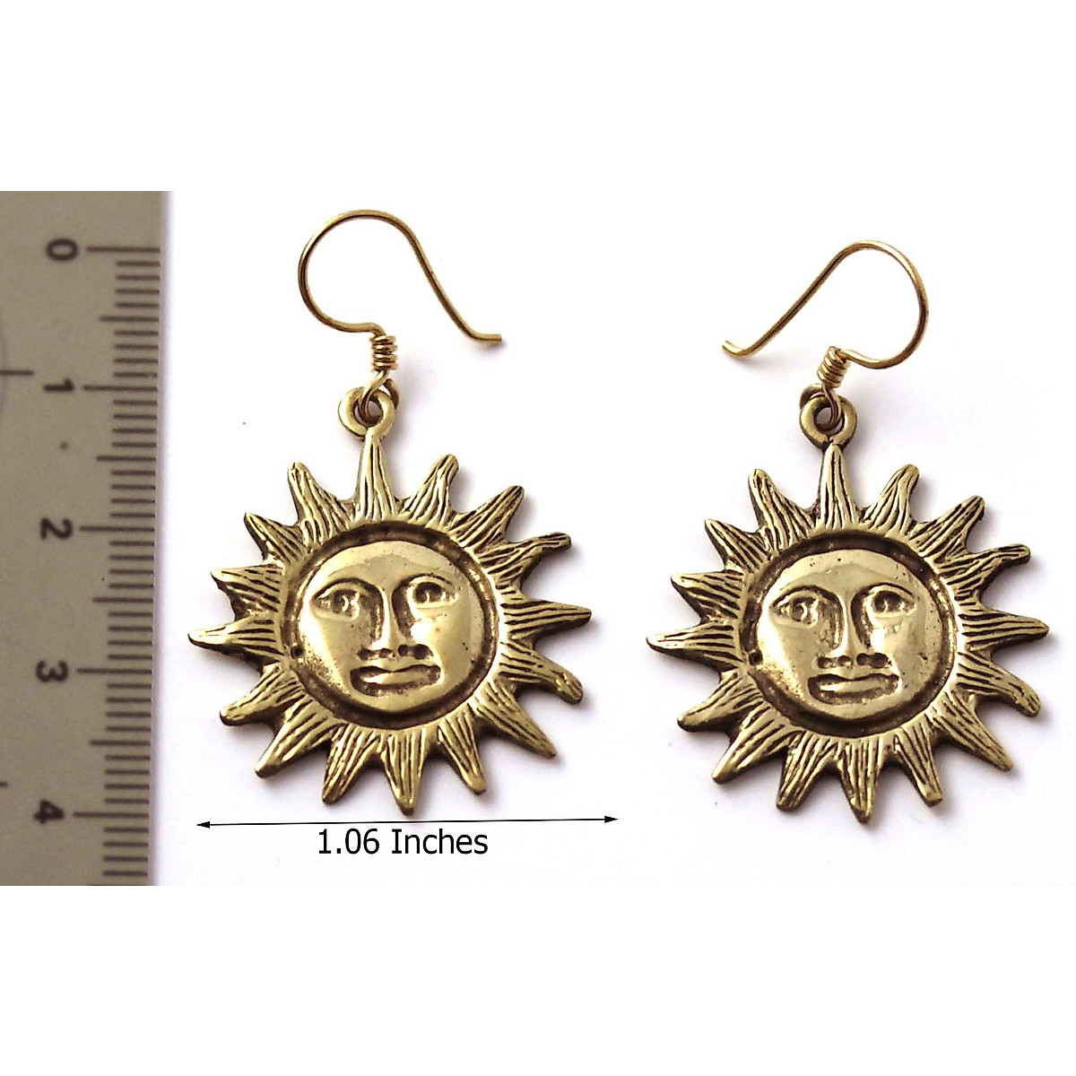 Bronze Bohemian Hippie Boho Sun Drop Dangle Earrings Fish Hook Charm Vintage Thailand Made Jewelry
