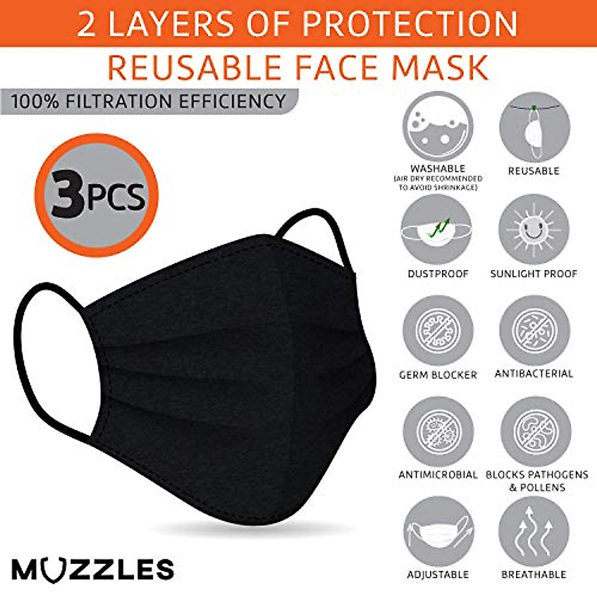 Reusable Washable Face Mask Made in USA, Cotton Cloth Comfortable Mask