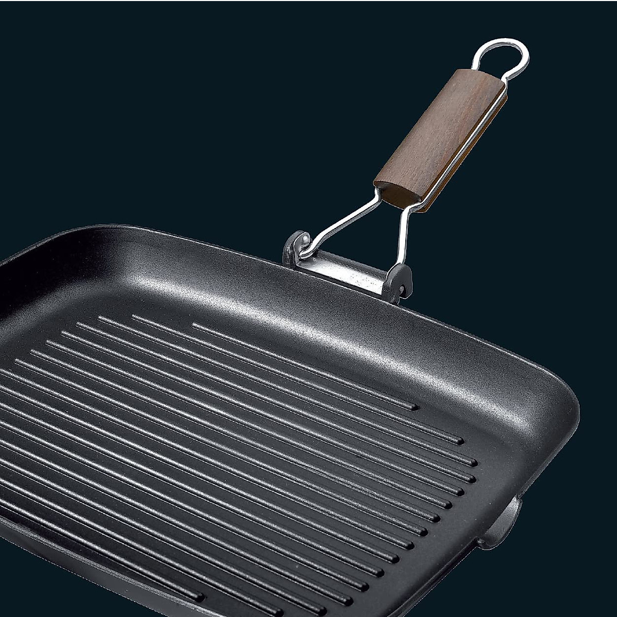 Olympia Supreme 10.2 x 10.2 Inch / 20 x 20 cm Non-Stick Die Cast Aluminum Grill Pan With Folding Handle