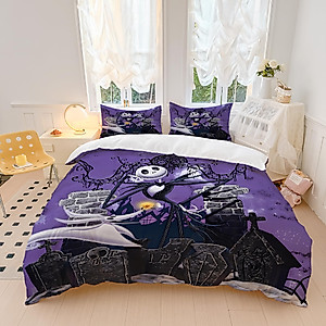 OYUXMAS Nightmare Before Christmas 3D Duvet Cover Set 2 Pieces Set-with 1 Pillowcases 100% Microfiber Soft Comfortable Durable Duvet Cover Bedding Set (Twin Size, No Comforter)