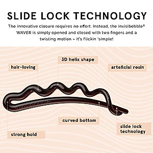 invisibobble Traceless Waver Hair Clip - Pretty Dark - Strong Elastic Grip Coil Hair Accessories for Women - No Kink, Non Soaking - Gentle for Girls Teens Toddlers and Thick Hair