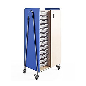 Safco Products Whiffle Typical 5, Double Column 13-Tote and Wardrobe Bar Rolling Storage Cart with Magnetic Dry-Erase Back, Blue, 60" H(Spectrum Blue)