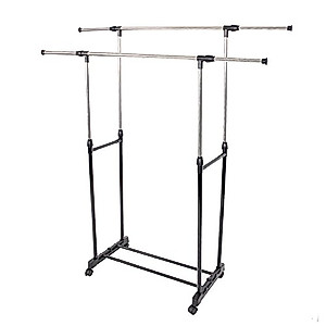 Safe Price 32" Adjustable Rolling Clothes Rack Double Bar Hanging Garment with Hanger Steel
