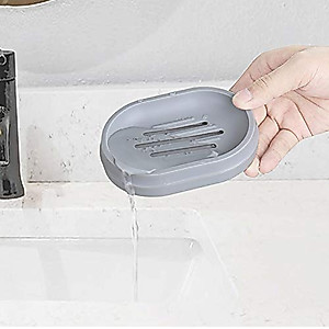 KUFUNG Soap Tray, Plastic Soap Dish, Soap Case Holder for Bathroom Shower Waterfall Drainer Kitchen, Keep Soap Dry & Easy to Clean (Grey, Plastic-Oval Shape)