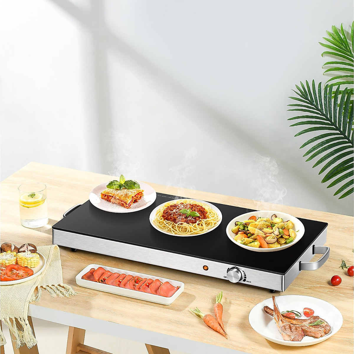 Giantex 2 Packs Electric Warming Tray, 22''x15'' Hot Plate with Adjustable Temperature Control, Stainless Steel Frame & Tempered Glass Surface, Food Warmer Buffets Server for Party Events