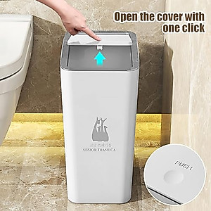 BEAHING Slim Bathroom Bin 10L Plastic White Bathroom Bin with Press Type Lid and Built-in Groove Handle Narrow Trash Can for Bathroom Kitchen Living Room Office 5x7.7x13 Inch Bedroom Bin