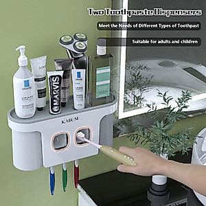 Toothbrush Holders for Bathrooms Toothpaste Dispenser - 2 Cups Automatic Toothpaste Squeezer Wall Mounted, Ideal Bathroom Accessories Organization