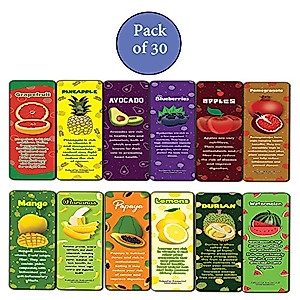 Creanoso Healthy Fruits Bookmarks (30-Pack) – Cool Gift Token for Kids, Boys & Girls, Teens – Party Favors Supplies – Book Reading Rewards Incentive – Great Giveaways Set – Page Binder