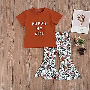 Nie Cuimeiwan Toddler Baby Girl Bell Bottoms Outfit Letter Print T-shirt Floral Flare Pants Set Summer Clothes 2Pcs