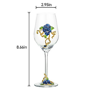 jessie Wine Glass Handmade Painted Enamel Flower Gin Glass Wine Glass Birthday Mothers Day Gifts (Blue *2+gift box)