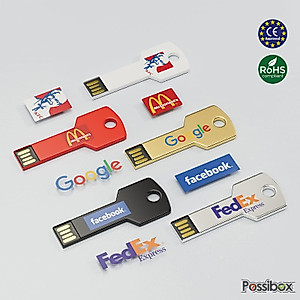 Possibox Custom Key Shaped USB Flash Drive 512MB Customized with Your Logo - as Promotional Gift Bulk 300 Pack