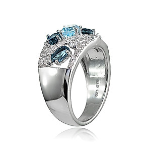 Ice Gems Sterling Silver Genuine London Blue, Blue and White Topaz Tonal Ring