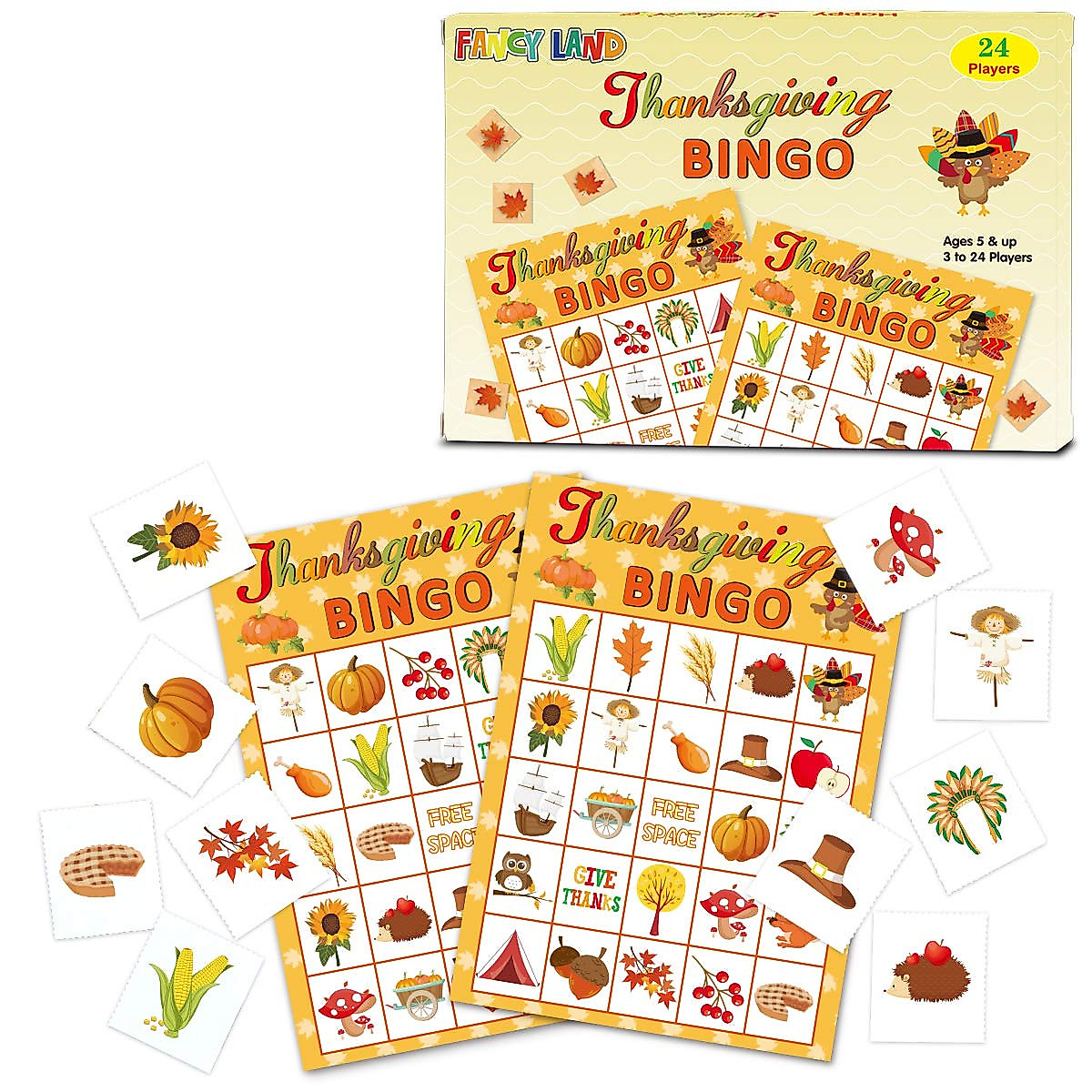 Fancy Land Thanksgiving Bingo Game 24 Players for Kids Holiday Party Craft Supplies